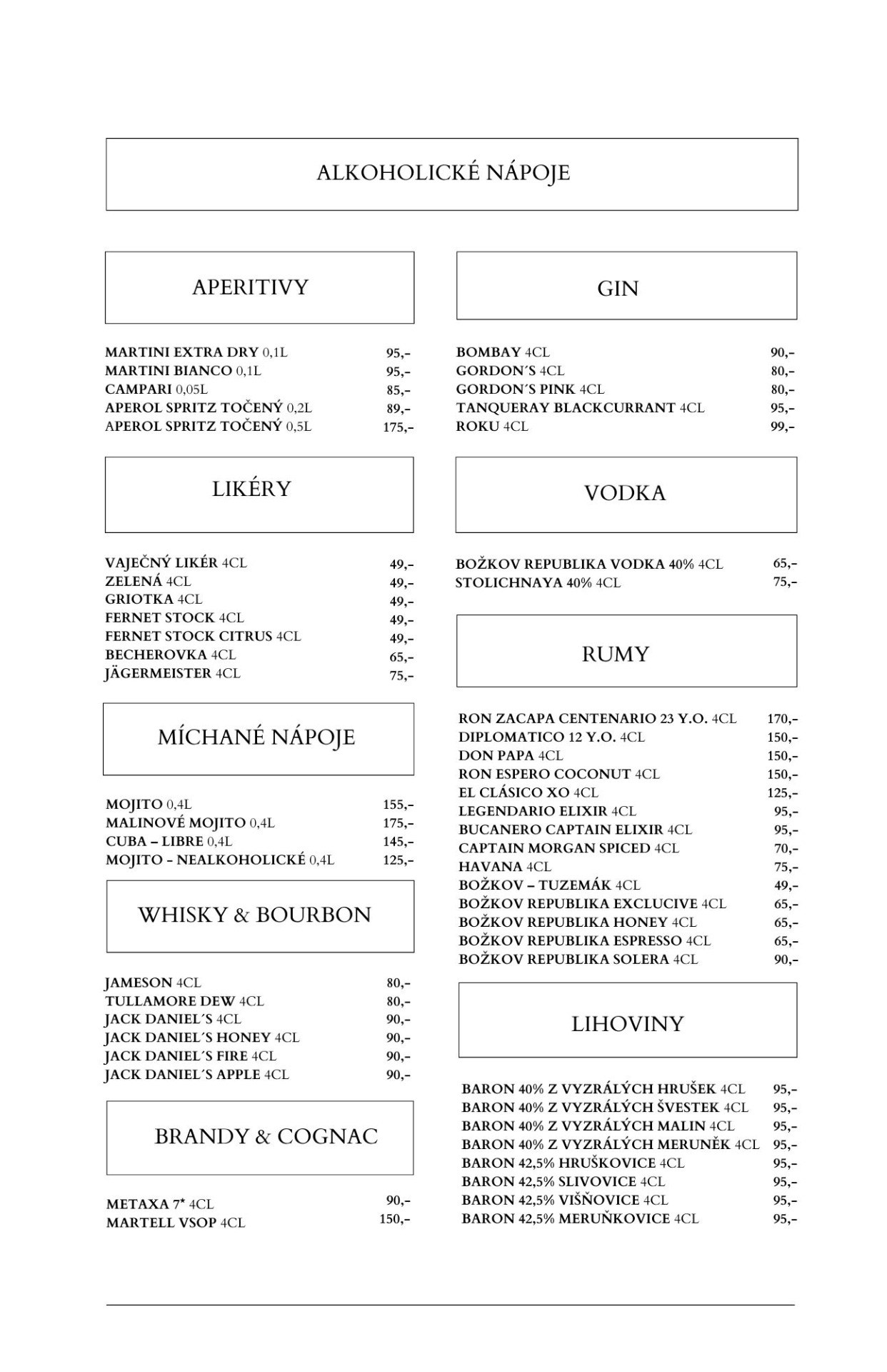 Nápojový lístek :: Restaurace & pub Na Rynku